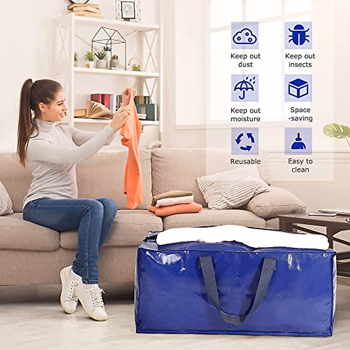 Moving Bags, Storage Totes with Reinforced Handles, Heavy Duty Moving Bag for Clothing Blanket Storage, Moving, Acting as a Dorm College Moving Supply Box, Space Saving Storage Bags, 4 Pac