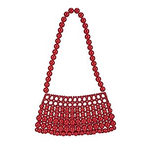 YUSHINY Women Colored Acrylic Beaded Handmade Satchel HandBag for Wedding Evening Party (Red)
