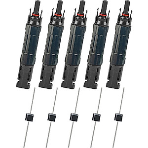 Jtron 5 PCS PV Solar Panel Connector Male/Female 15A Built-in Diode Inline Fuse Solar Wire Connectors Waterproof Anti-backflow (5 PCS 15A Solar Fuse)