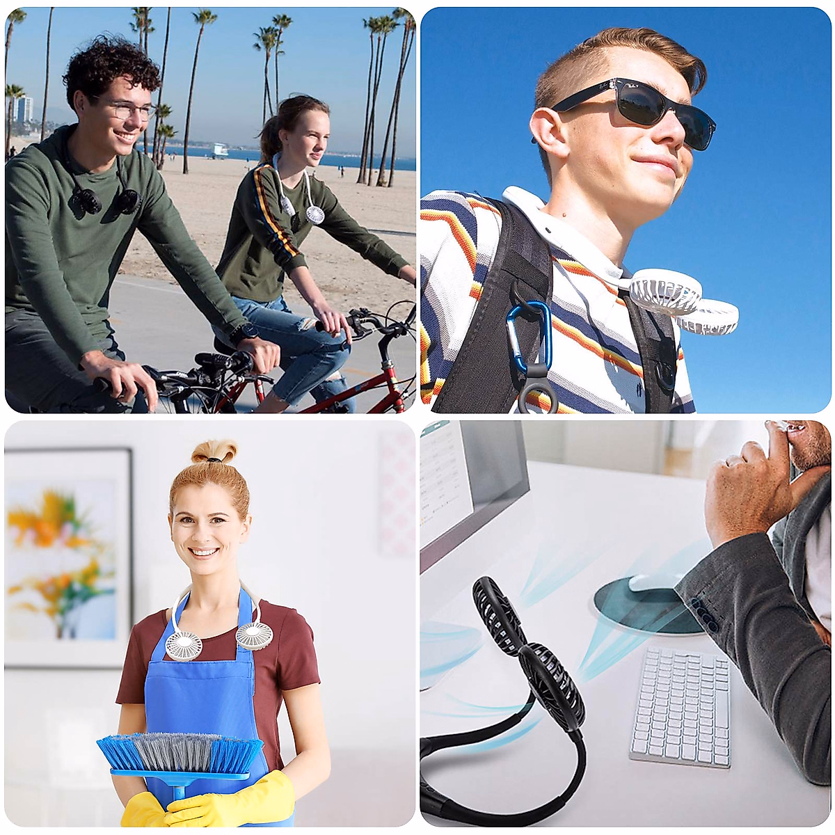 Neck Fan, Rechargeable Battery Operated Portable Fan 2600mAh, Hands Free Personal Fan Hang Around Neck Fans, Wearable Small Fan for Outdoor Working Battery Powered USB Fan Over 12 Hours Constant Cool