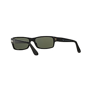 Persol PO2747S Rectangular Sunglasses, Black/Green Polarized, 57 mm