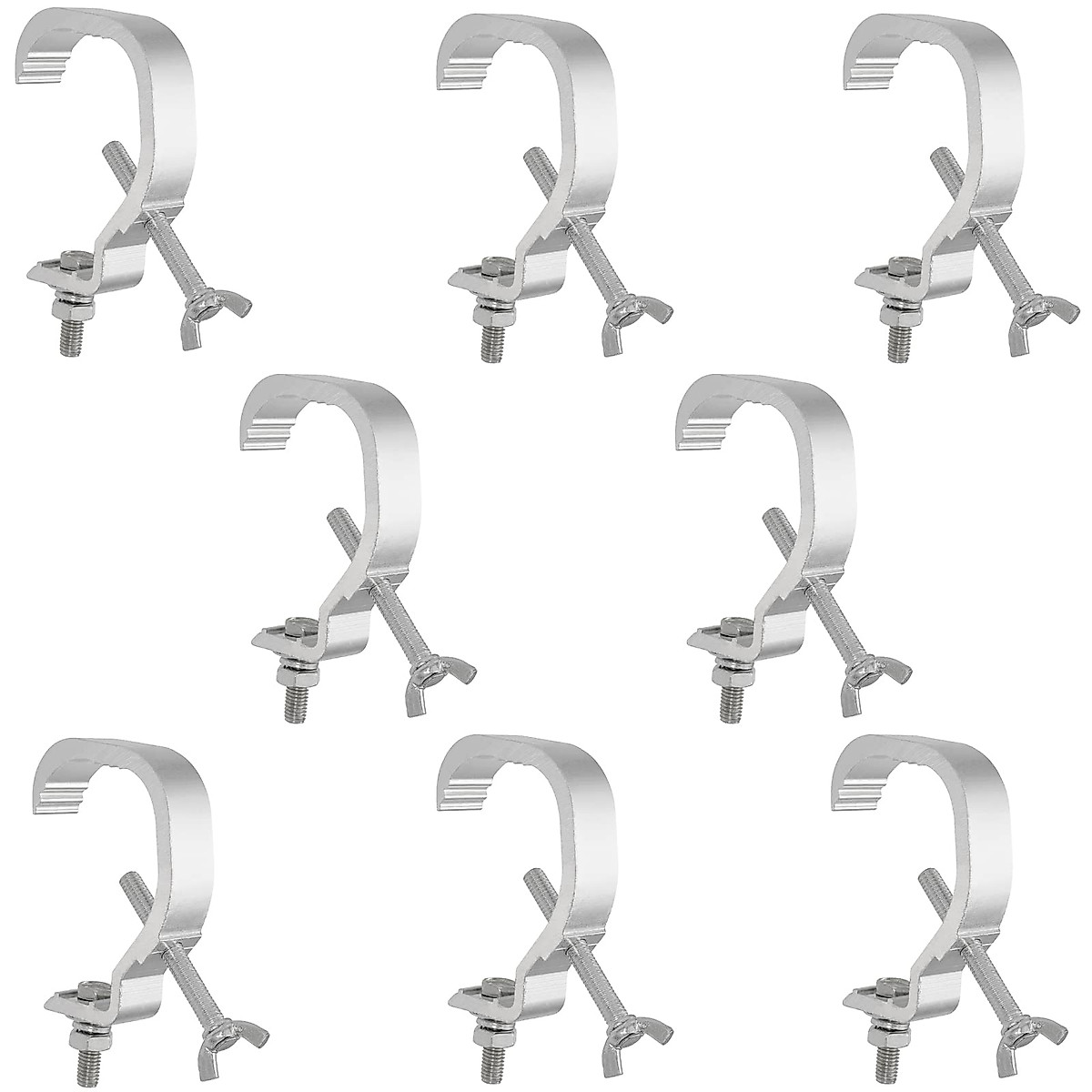 KOHAND 8 Pack Stage Light Clamp Hook, Aluminum Alloy Truss C-Clamp, Heavy Duty Stage Lights Truss Clamp for DJ Lighting Par Lights Spot Lights, Fit for 1.18-2 Inch OD Tube/Pipe, Silver