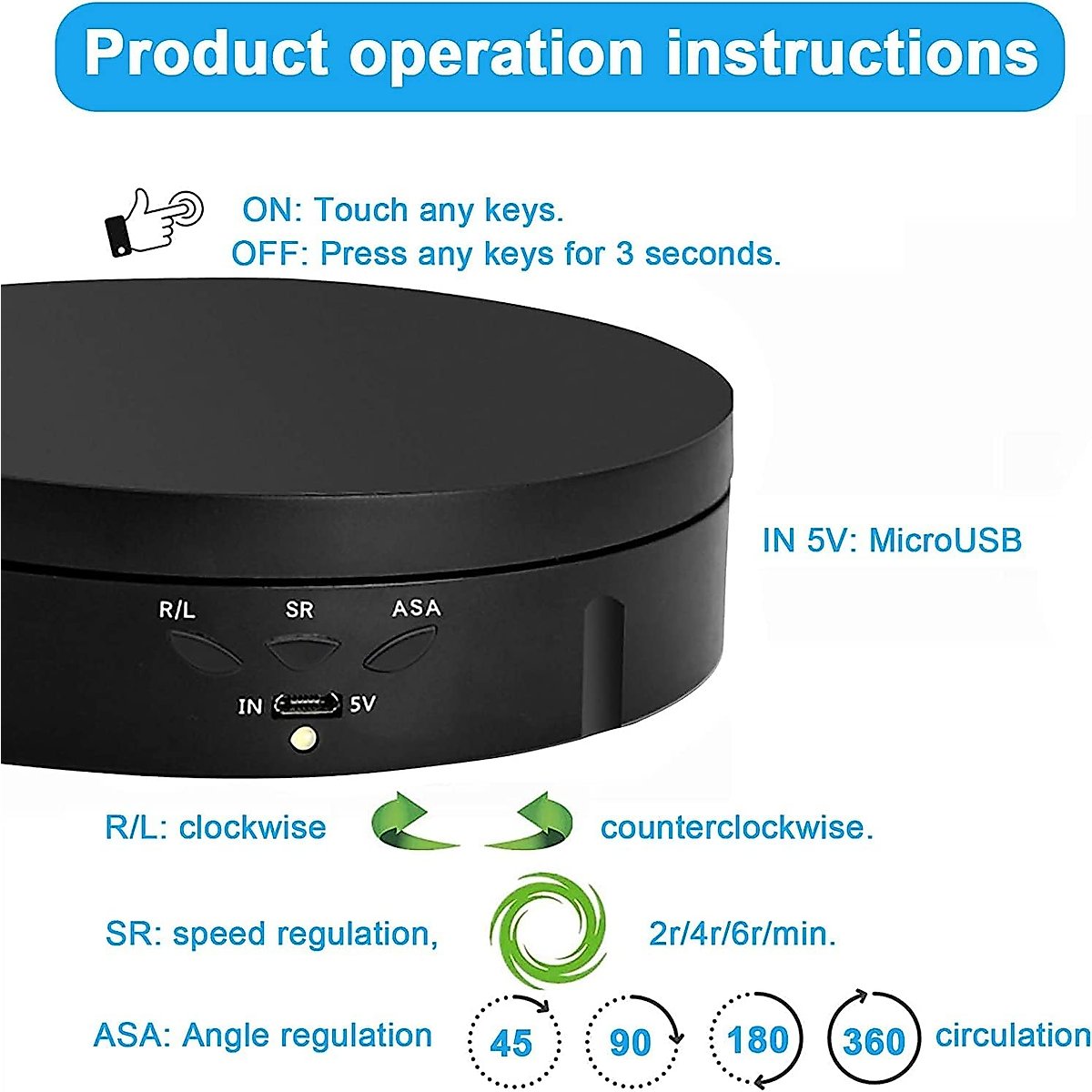 Qinmay 360-Degree Rotating Display Stand, 360 Degree Photography Turntable with Remote Control,5 PVC Backgrounds,Battery/USB Power Supply for Product Photography Display
