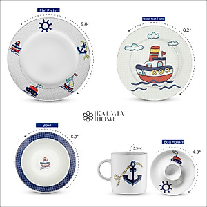 Children's Porcelain Dinnerware Sets, Kids Dinnerware Sets, Kids Porcelain Plates - Bowl - Junior Mug - Egg Cup Sets (Captain)