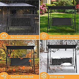 VIKKSAER Outdoor Swing Chair Cover, 2/3 Seat Bench Replacement Cover, 600D Oxford Waterproof & Thickened Swing Seat Cover for Outdoor Patio Garden Swing Chair (Black,54.3 x 19.7 x 19.7 Inch)