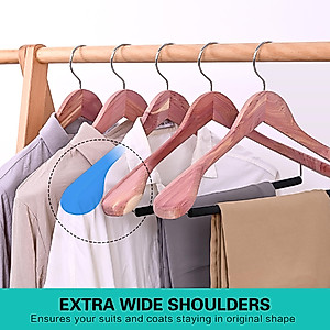 8 Pack Unfinished American Red Cedar Wooden Coat Suit Hangers with Extra Wide Shoulder, Wooden Jacket Clothes Hanger with Non Slip Black Padded Pant Bar- 360°Flexible Hook, Natural- HL03C2