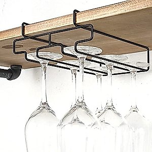 Household Wine Glass Rack, Wine Cabinet Goblet Rack, Wine Glass Rack, Wine Rack Hanging Rack(2 Rows,Black)(2 Pcs)