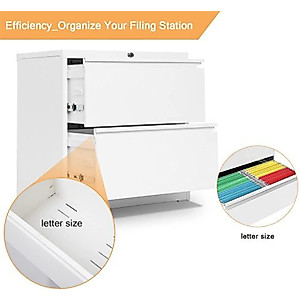 JAORD 2 Drawer Metal Lateral File Cabinet,Lateral Filing Cabinet with Lock for Hanging Letter&F4&A4&Legal Size Folders for Home Office, Assemble Required, White