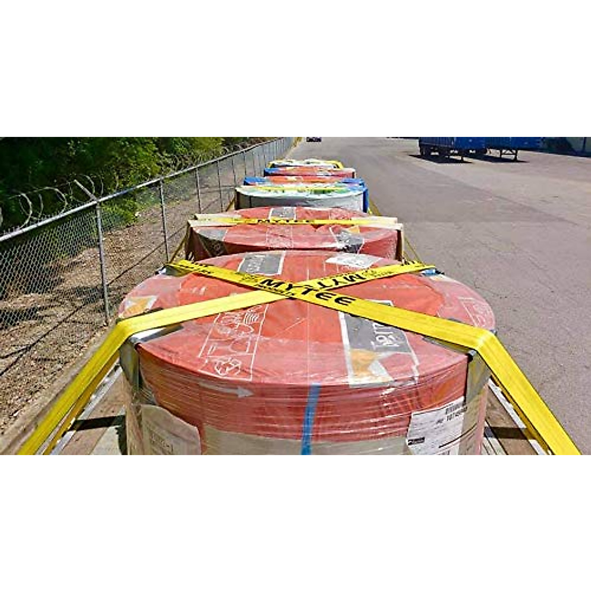 Mytee Products (10 Pack Winch Straps 4" x 27' Yellow Heavy Duty with Flat Hooks WLL# 5400 lbs | Flatbed Straps Tie Down 4 Inch Cargo Control Truck Straps for Flatbed Truck Utility Trailer