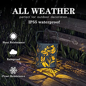 SUBOLO 2 Pack Hanging Solar Lanterns Outdoor Waterproof Retro Solar Lights Metal LED Decorative Dragonfly Butterfly Christmas Lights Tabletop Lamp for Garden Patio Courtyard Lawn