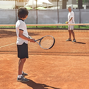 Standard Tennis Net with Winch Cable - 42" Plastic-Coated & Vinyl Netting - Full Size Replacement Sports Equipment for Indoor and Outdoor Tennis Courts - Carrying Bag Included