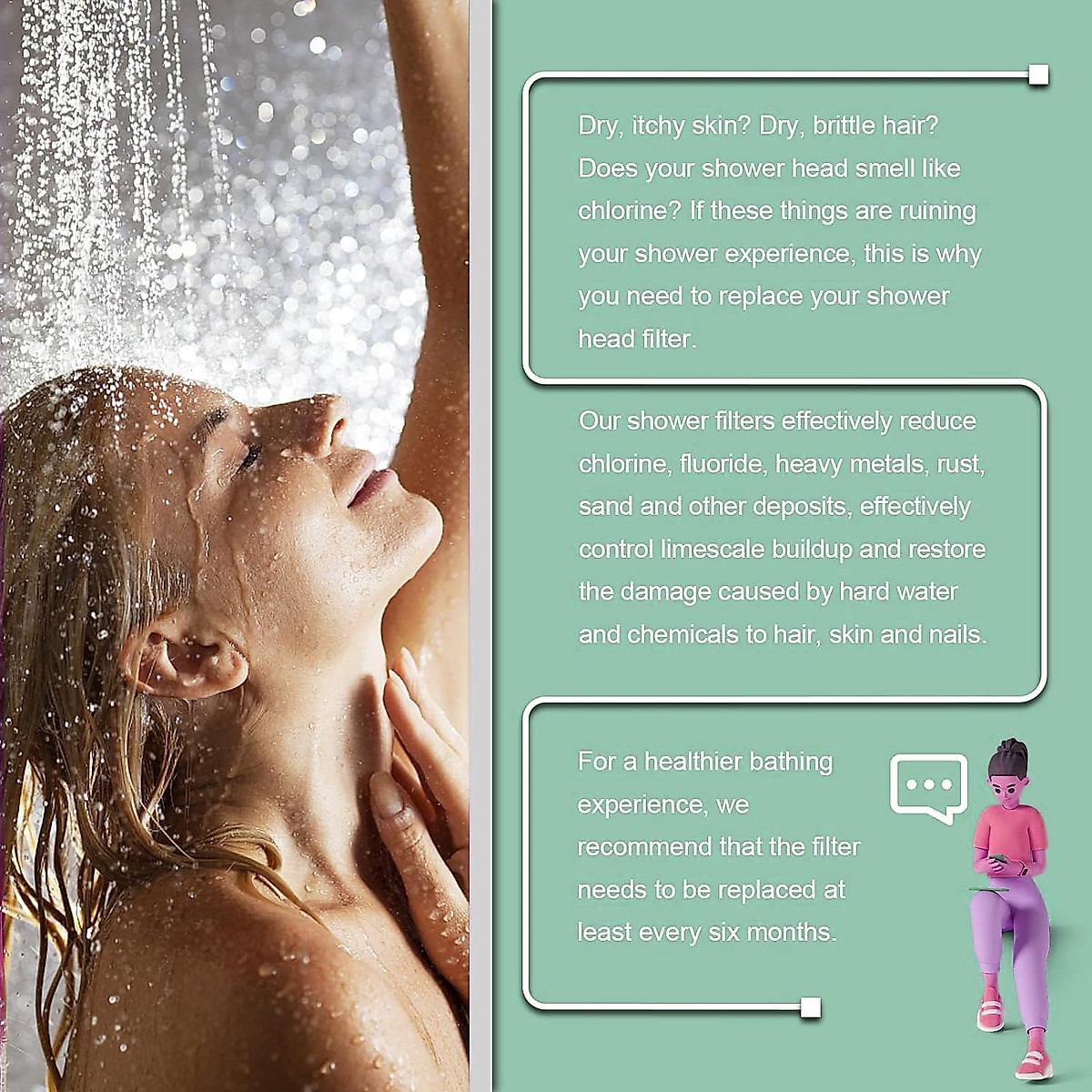 Shower Filter Replacement Cartridge,Shower Filter Compatible with jolie shower head filter replacement (2 Count)