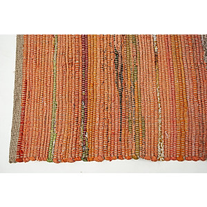 Chardin home Jute & Rust Cotton Rags Runner Rug. Boho Farmhouse Country Home Decor Long Rug Reversible mat | 2x5 feet Orange/Jute