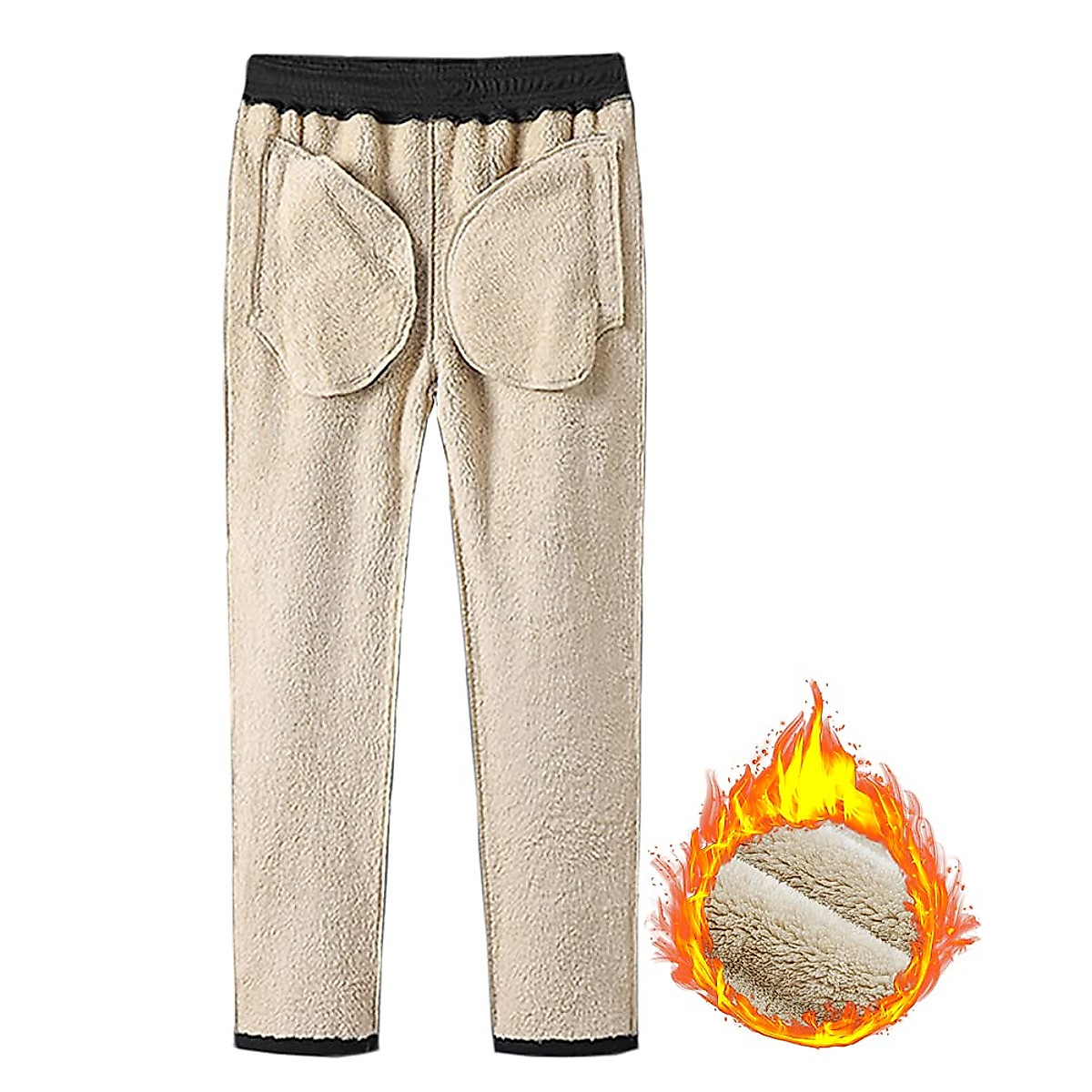 FASKUNOIE Men's Winter Thcken Fleece Pants Sherpa Lined Long Underwear Trouser Pants with Zipper Pockets