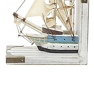 Deco 79 Wood Sail Boat Bookends with Real Boat Rigging, Set of 2 6"W, 9"H, White