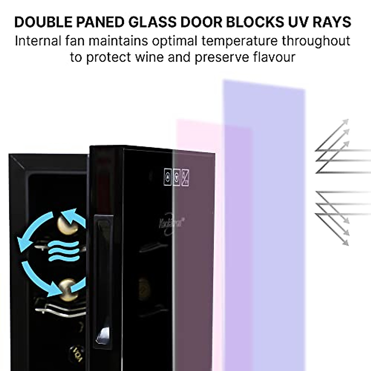 Koolatron 6 Bottle Wine Cooler, Black, Thermoelectric Wine Fridge, 0.65 cu. ft. (16L), Freestanding Wine Cellar, Red, White and Sparkling Wine Storage for Small Kitchen, Apartment, Condo, RV