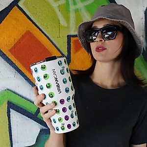 URBANCAN 30 oz Insulated Tumbler with Lid and Straw - Drink In Style with a Stainless Steel Tumbler Travel Mug - Premium Double Walled Thermos Flask - Play On Neon