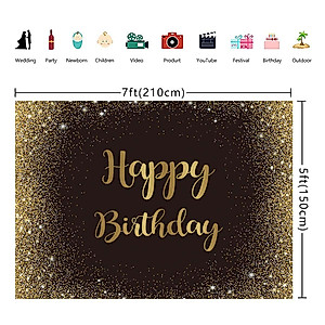 Black Gold Happy Birthday Backdrop Gold Glitter Spots Photography Background Adults Man Boy Birthday Party Table Wall Decoration Photo Shoot Booth Studio Props 7x5FT
