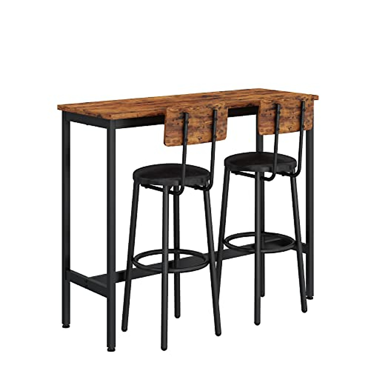 HomSof 3-Piece Farmhouse Counter Height Dining Set, Table and 2 Bar Stools with PU Soft Seat and Backrest, Rustic Brown_3pcs