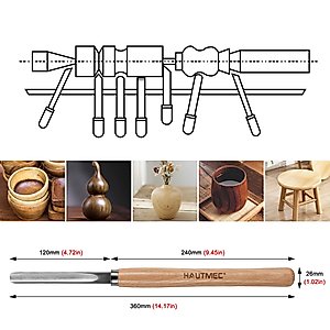 HAUTMEC Professional Wood Turning Chisel 8 pcs Set, Lathe Chisel Set with 2 Skew 1 Spear Point 1 Parting 1 Round Nose & 3 Gouge Tools for Beginners, Hobbyists and Professionals HT0237-WW
