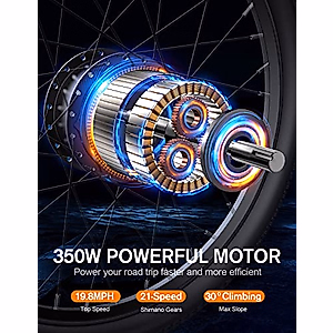 TotGuard Electric Bike, Electric Bike for Adults 26'' Ebike with 350W Motor, 19.8MPH Electric Mountain Bike with Lockable Suspension Fork, Removable 36V/10.4Ah Battery, Professional 21 Speed Gear