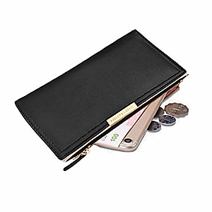 Mokoze Women'S Zipper Magnetic Closure Wallet Clutch Bag Storage Bag Long Bi-Fold With Change Pocket Small Women'S Walle（Black）