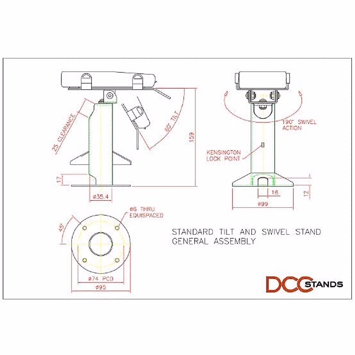 Dejavoo P5 Low Profile Freestanding Swivel and Tilt Stand with Square Plate