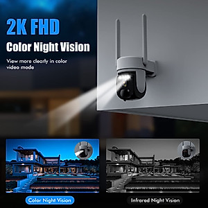 Hawkray Solar Security Cameras Wireless Outdoor ，2K 360° View Pan Tilt Low Power Consumption WiFi Security Cameras with AI Motion Detection, Two-Way Audio,Color Night Vision