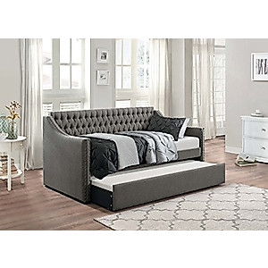 Homelegance Tulney Fabric Upholstered Daybed with Trundle, Twin, Dark Gray