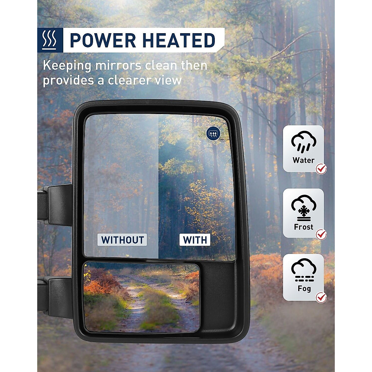 ECCPP F150 Towing Mirrors, A Pair of Exterior Automotive Mirrors fit 2004-2014 for Ford for F-150 with Auxiliary/Puddle Lights Signal Indicator and Power Operation Heated Chrome Housing