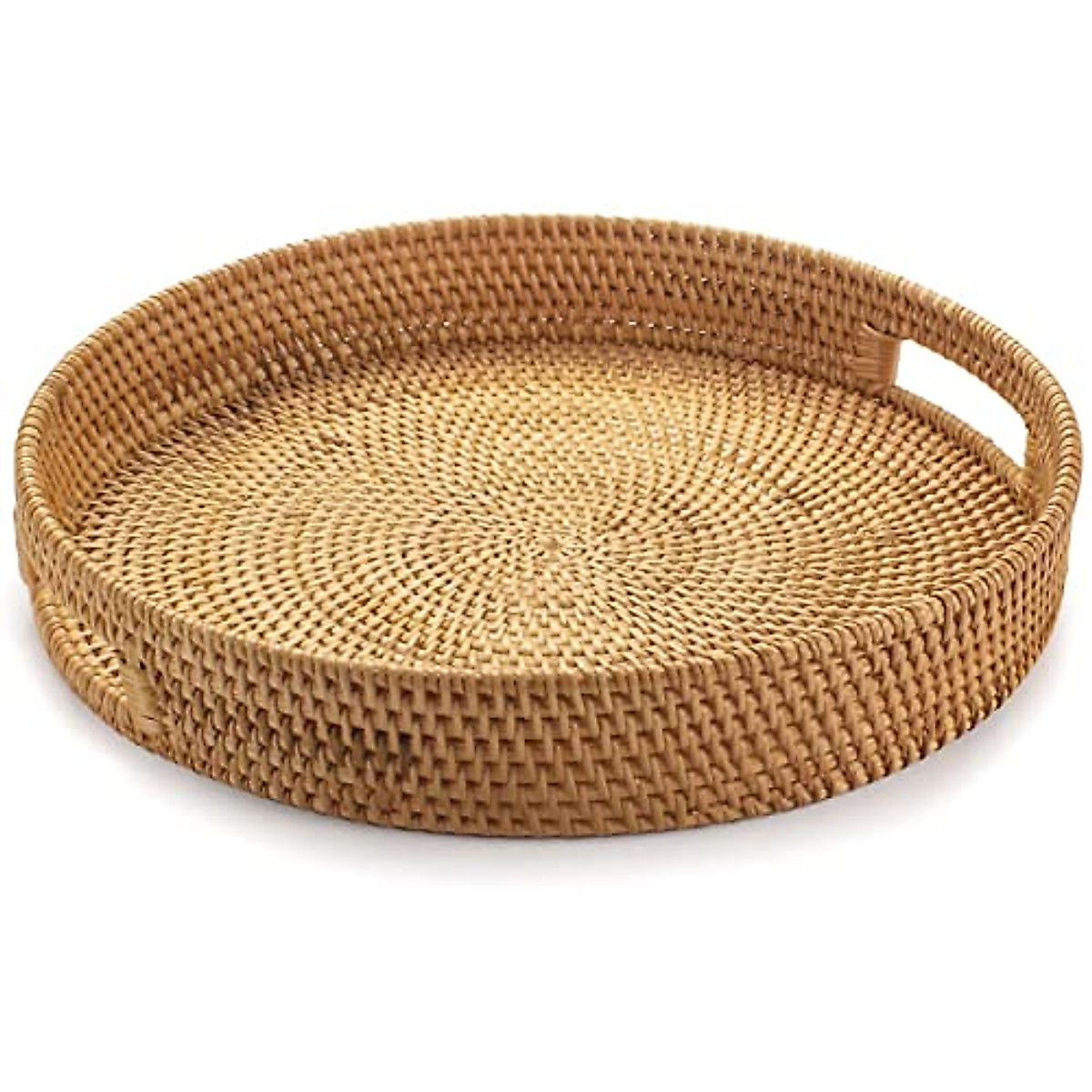 Rattan Round Serving Tray, Hand Woven Serving Basket with Cut - Out Handles, Wicker Fruit/Bread Serving Basket, 11.8 inch