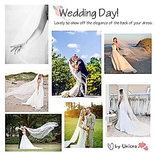 Unicra Bride Wedding Veil 1 Tier Long Bridal Cathedral Tulle Hair Accessories with Comb Wedding Veil Comb for Brides (59" W-118 L, White)