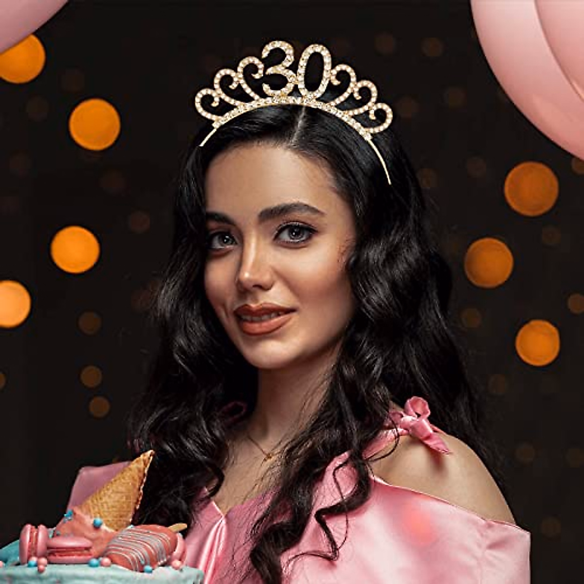 30th Birthday Crown and Birthday Sash 30th Birthday Decorations for Women 30th Birthday Tiara Headbands 30th Birthday Gift for Women (Gold)