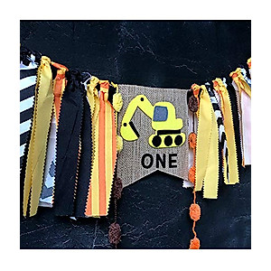 Construction Themed Highchair Banner for First Birthday Smash Cake Photo Shoot,Party Supplies and Decorations for Baby Boy's 1st Year Bday,Chair Garland for Picture Backdrop,Pre-assembles No Need DIY