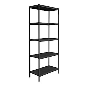 Lavish Home 5-Tier Bookshelf - Open Industrial Style Etagere Wooden Shelving Unit - Rustic Decoration for Storage and Display (Black Woodgrain)