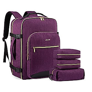 LOVEVOOK Large Travel Laptop Backpack Women, 40L Flight Approved Carry on Backpack Waterproof 17.3inch Luggage Daypack Business Weekender Overnight Backpacks Bag with 3 Packing Cubes, Purple