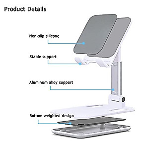 ZRONST Phone Stand for Desk Foldable Adjustable Angle Height Portable Cell Phone Holder Compatible with iPhone Ipad Android (White)