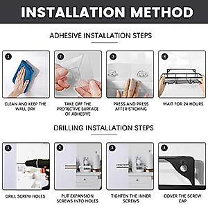 Self Adhesive Shower Shelves for Tile Walls, Black Shower Caddy Suction Cup, Bathroom Shower Organizer Hanging, Floating Shower Shelf for Inside, Toothbrush/Toothpaste Holder, Bathroom Accessory Set