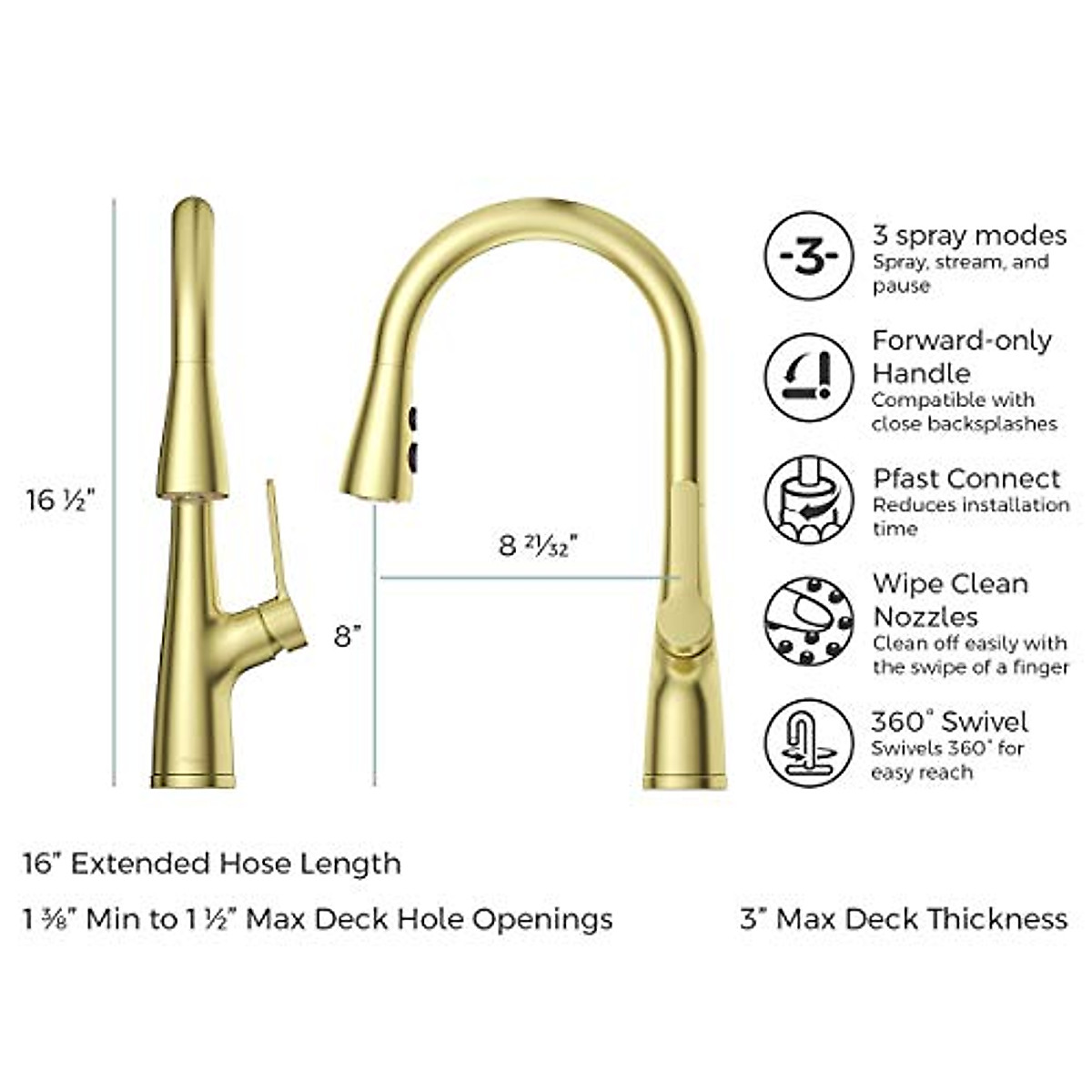 Pfister LG529-NEBG Neera Pull Down Kitchen Faucet, Brushed Gold