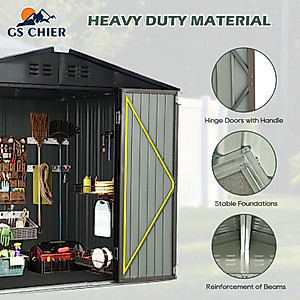 GS CHIER 8’x10’ Outdoor Storage Shed, Outdoor Metal Storage Shed，Metal Garden Tool Storage Shed with Lockable Door and Air Vents, Large Metal Sheds for Backyard, Patio, Law, Brown