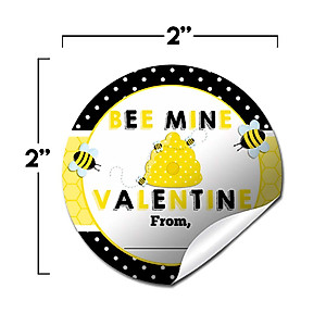 Bee Mine Bumble Bee Valentine Party Favor Sticker Labels, 40 2" Party Circle Stickers by AmandaCreation, Great for Classroom Valentines, Envelope Seals, Gifts & Treats