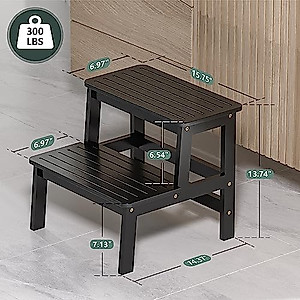 Domax Bamboo Wooden Step Stools for Kids - Toddler Step Stool for Bathroom Sink High Bed Toilet Kitchen Helper Wood Step Stool for Bedside for Adults Non-Slip Waterproof 2 Stepping Stool, Black