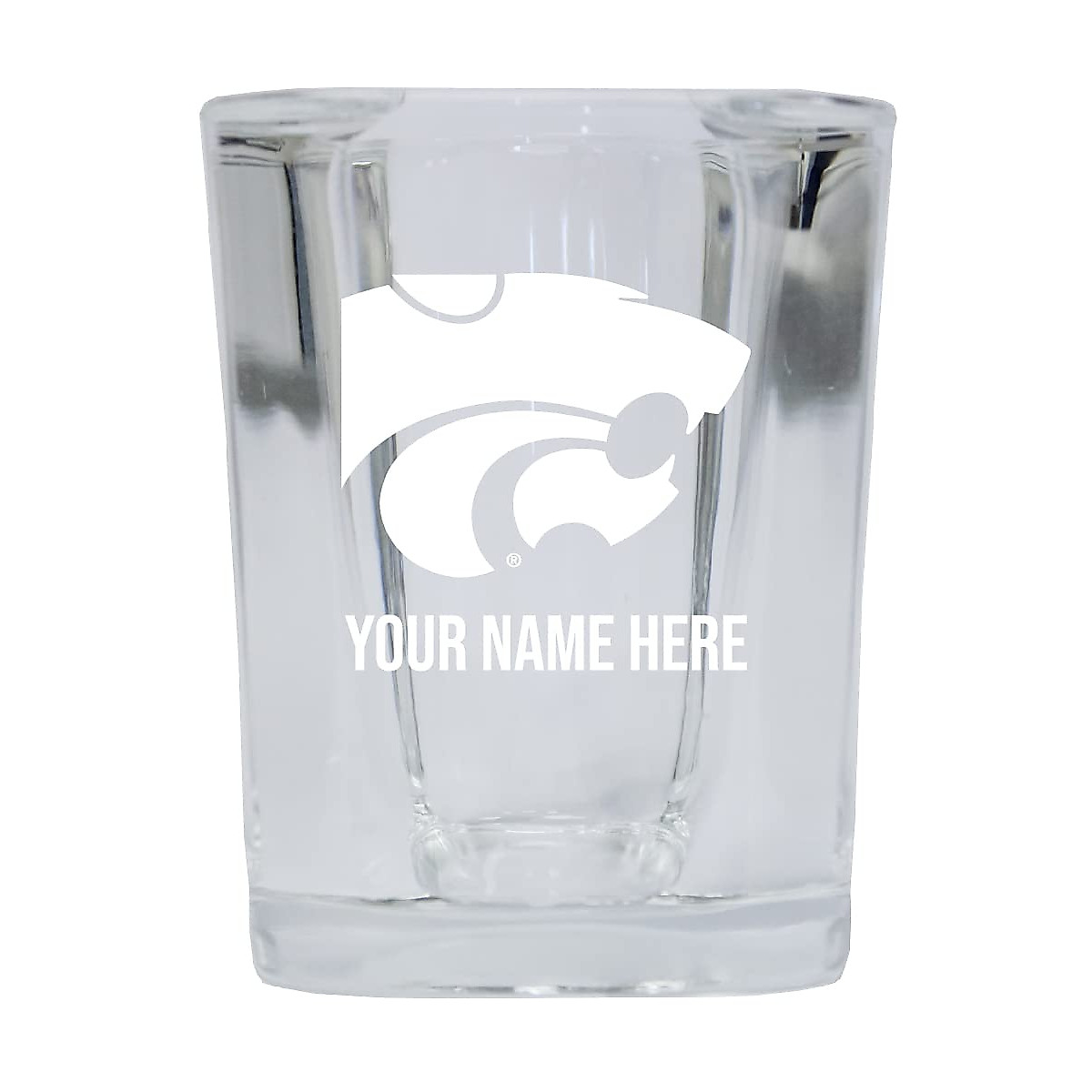 Personalized Customizable Kansas State Wildcats Etched Square Shot Glass 2 oz With Custom Name (1) Officially Licensed Collegiate Product