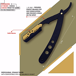 Black Gold Barber Staright Edge Salon Hair Cut Razor 100% Stainless Steel with 10 Blades by "FLAME STAR"