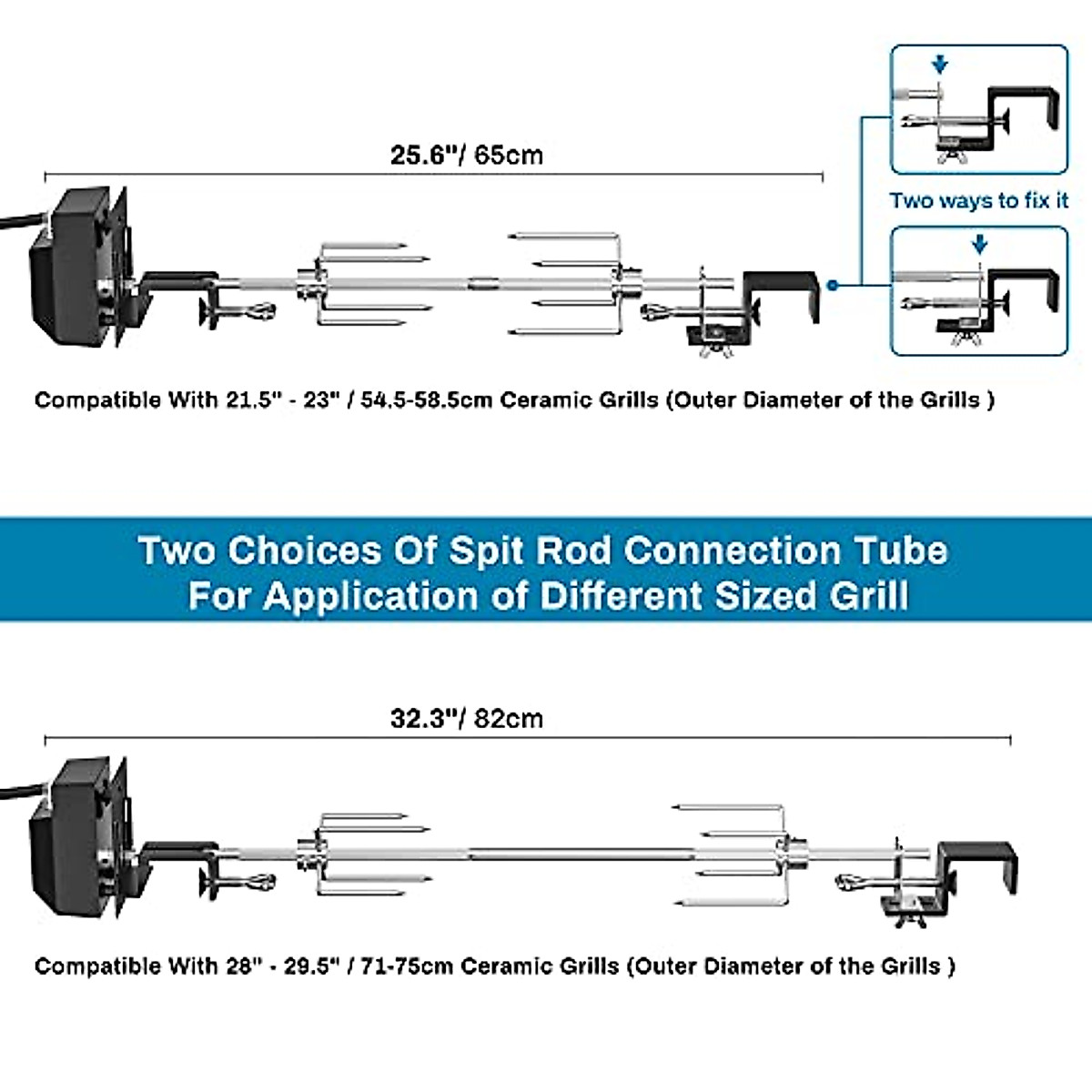 Skyflame Stainless Steel Rotisserie Kit with Heavy Duty Rotisery Motor and Stainless Steel Vertical BBQ Chicken Roaster Rack