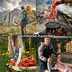 Golden Bird Meat Cleaver Knife with Sheath Hand Forged Tiger Cleaver Heavy Duty Bone Chopper Outdoor Camping Knife Butcher Knife for Meat Cutting