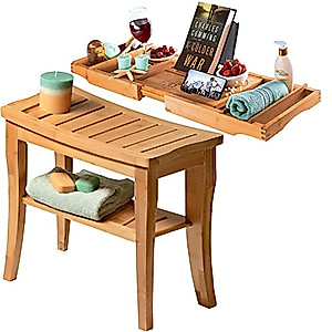 Bambüsi Bamboo Shower Bench and Premium Bathtub Caddy Tray
