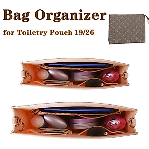 MISIXILE Felt Purse Insert Organizer with Zipper And Gold Buckles,Handbag Organiser Insert fits Toiletry Pouch 19 26(Pink-S)