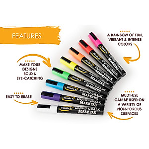 4-Pack White Erasable Chalk Markers - Non-Toxic, Water-Based, Reversible Tips For Kids & Adults, Glass & Chalkboards