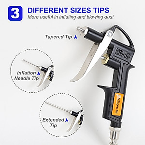 FYPower 16 Pieces Heavy Duty Air Compressor Accessory Kit, 1/4 inch 25ft Recoil Poly Air Compressor Hose Kit, 100PSI Tire Inflator Gauge, Blow Gun and Nozzles, 1/4" NPT Air Coupler and Plug Kit